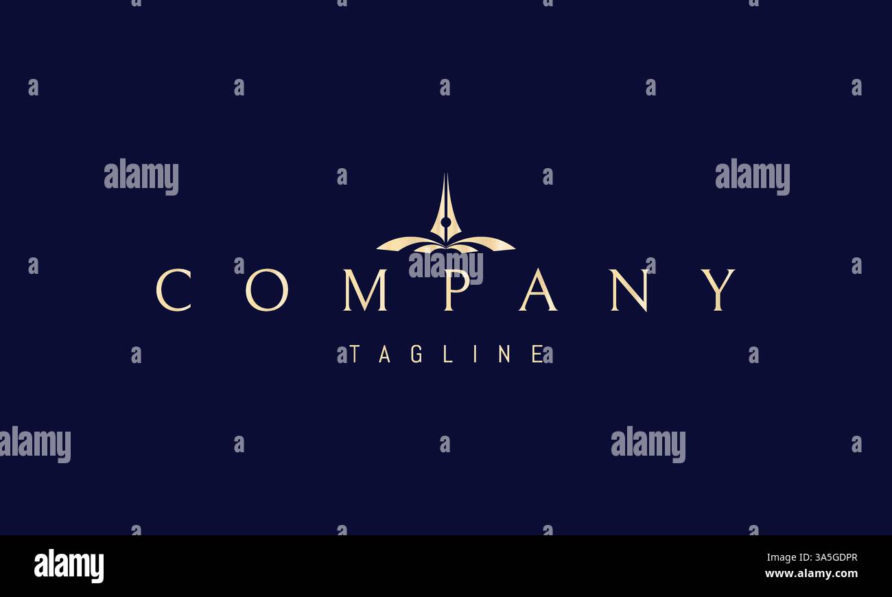 Vector golden logo with an abstract image of an ink pen over an open ...