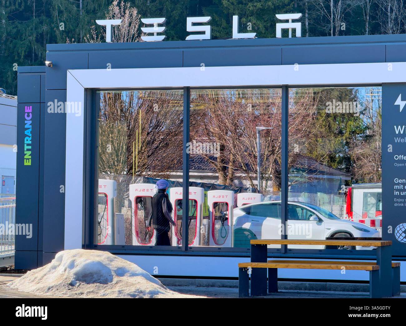 Tesla Super Charger power station and rest stop in Füssen, Germany, Mar ...