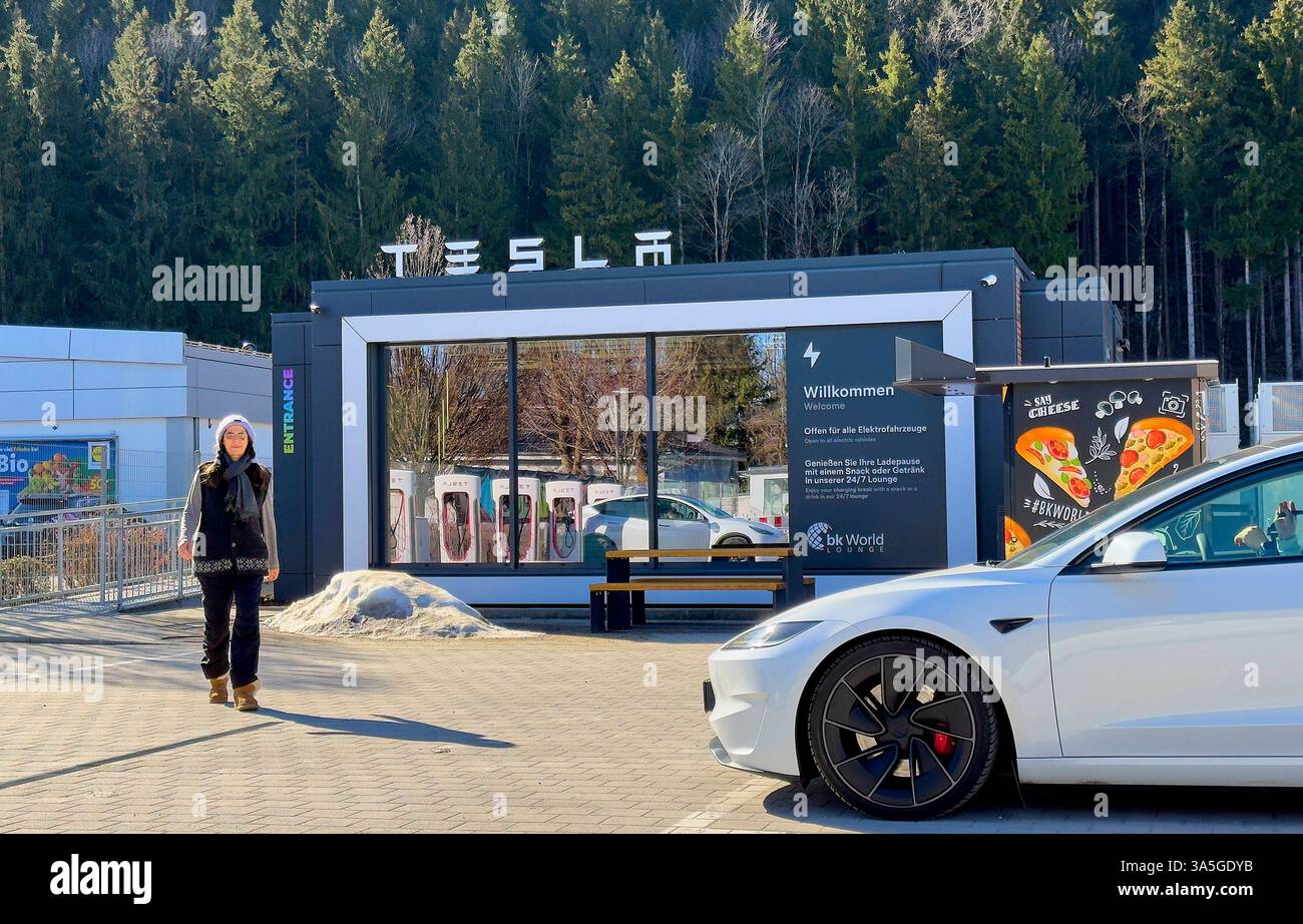 Tesla Super Charger power station and rest stop in Füssen, Germany, Mar ...