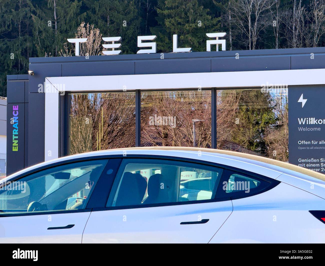 Tesla Super Charger power station and rest stop in Füssen, Germany, Mar ...