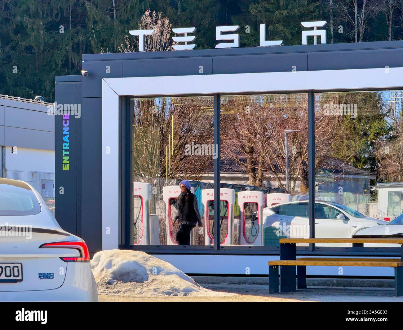 Tesla Super Charger power station and rest stop in Füssen, Germany, Mar ...