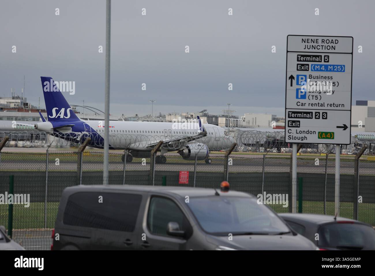 EI-SIX SAS Connect Airbus A320neo is taxiing on the runway at Heathrow ...