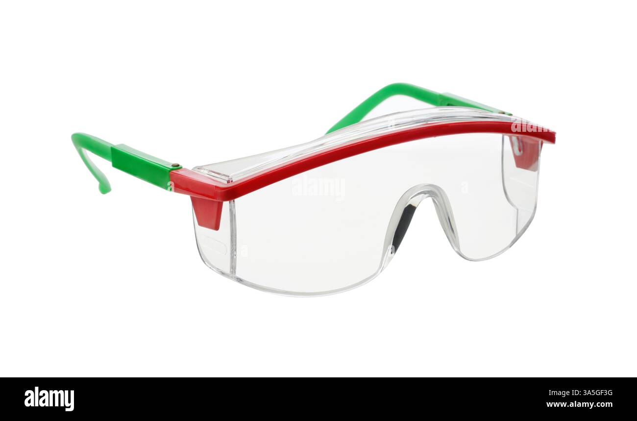 New plastic safety work glasses isolated on white Stock Photo - Alamy