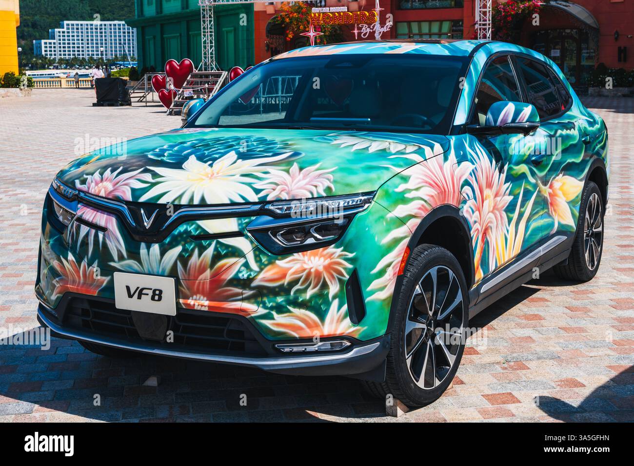 A modern new Vietnamese Vinfast VF8 electric car painted with ...