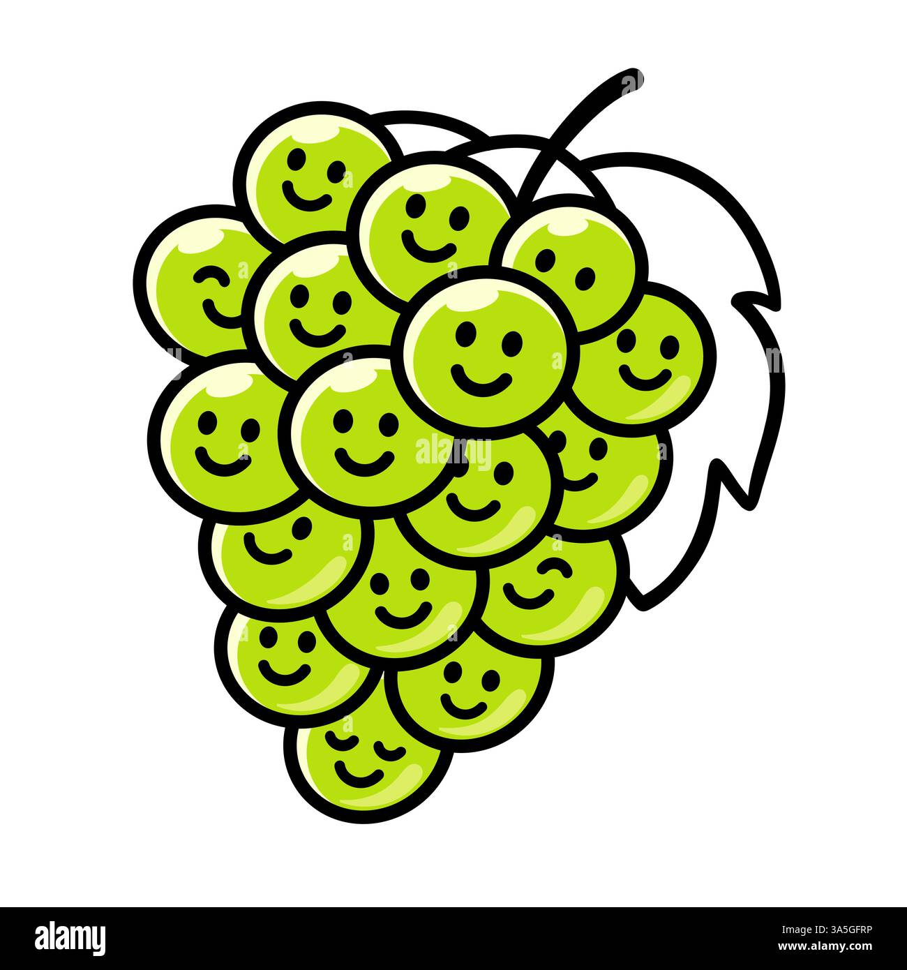 Cute cartoon grapes with funny smiling faces. Simple hand drawn doodle ...