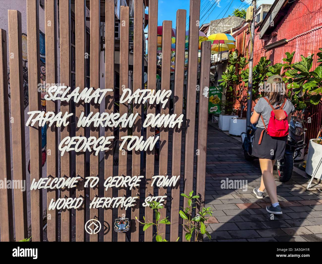A welcome sign in English and Malay for George Town, Penang, Malaysia ...
