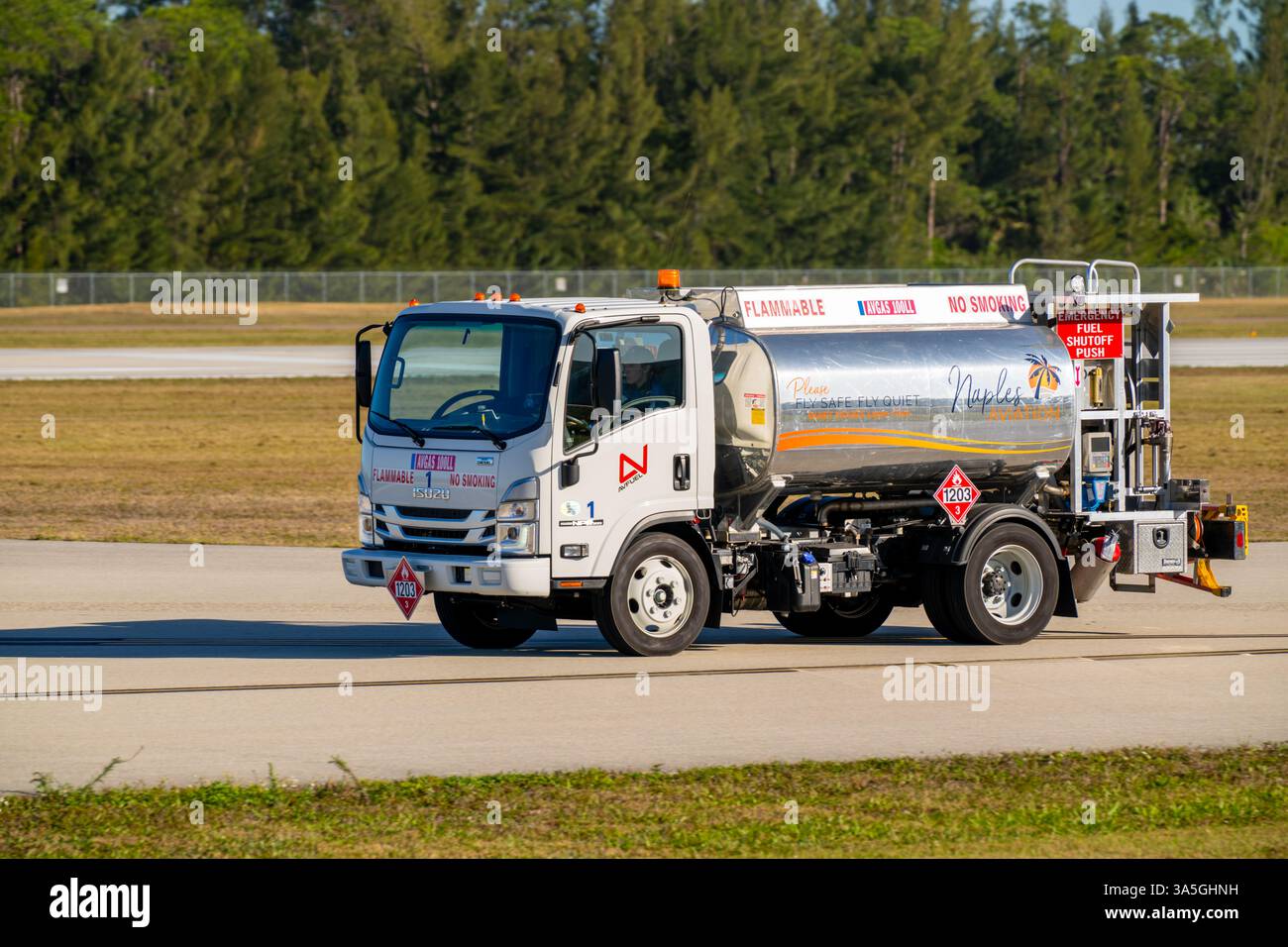 Naples, FL, USA - March 19, 2025:Naples Aviation airport jet fuel truck ...
