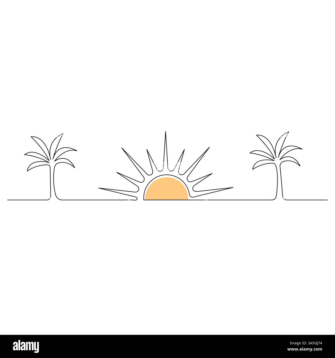 Sunset continuous single line drawing of nature sunset vector art ...