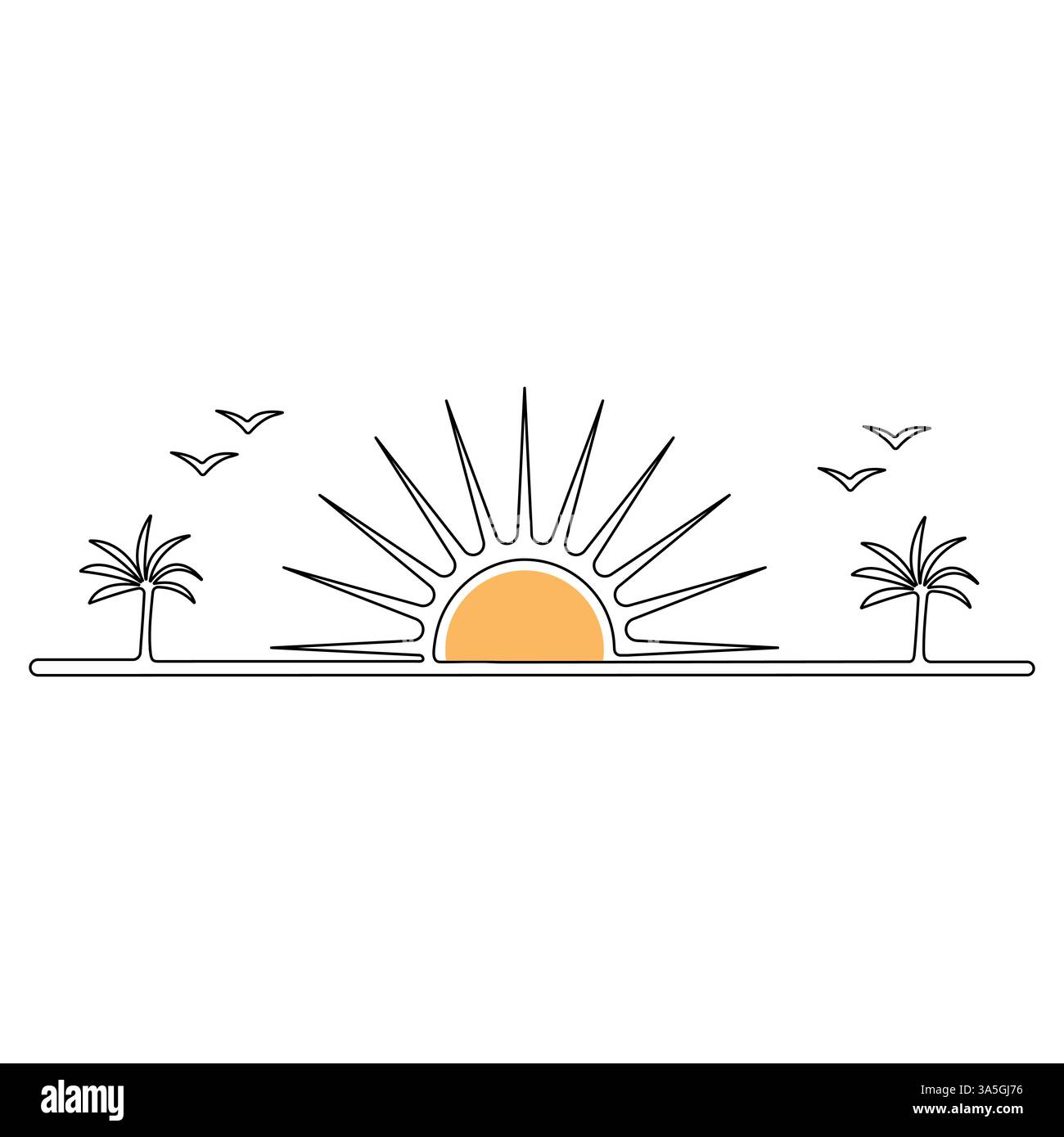 Sunset continuous single line drawing of nature sunset vector art ...