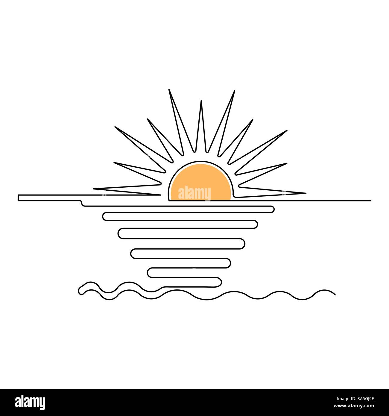 Sunset continuous single line drawing of nature sunset vector art ...