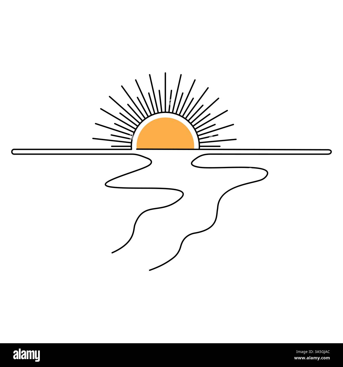 Sunset continuous single line drawing of nature sunset vector art ...