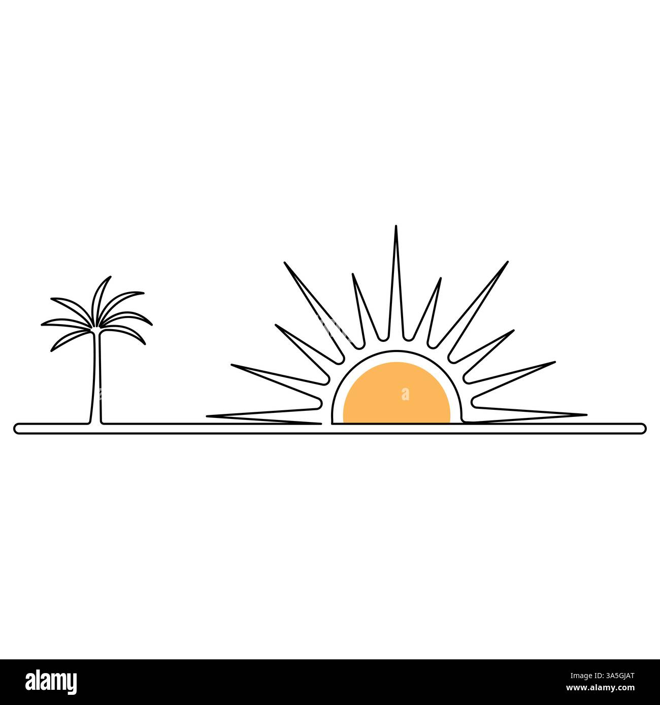 Sunset continuous single line drawing of nature sunset vector art ...