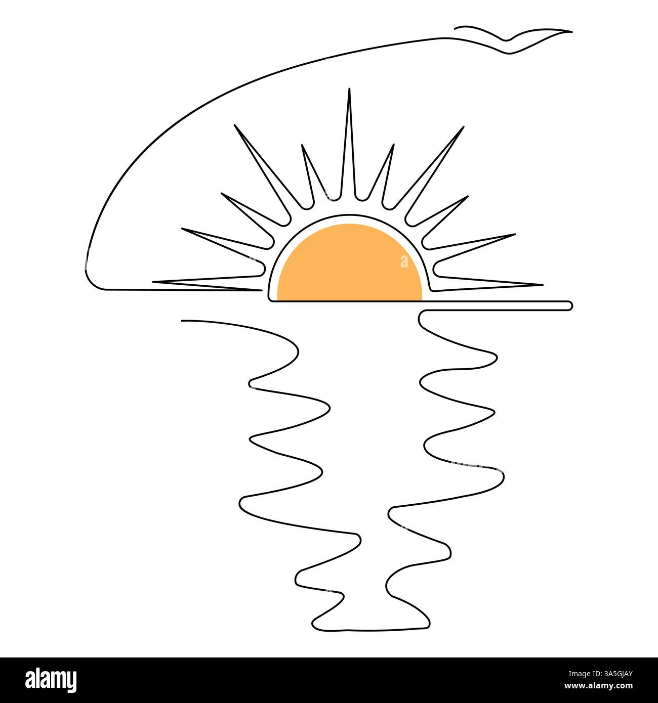 Sunset continuous single line drawing of nature sunset vector art ...