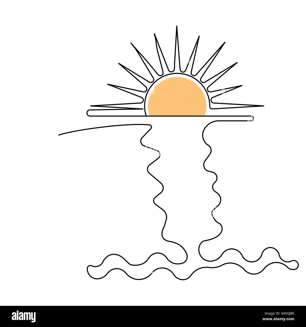 Sunset continuous single line drawing of nature sunset vector art ...