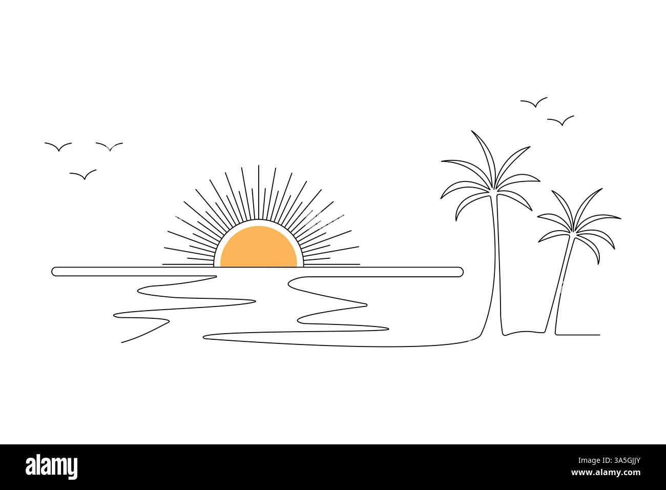 Sunset continuous single line drawing of nature sunset vector art ...