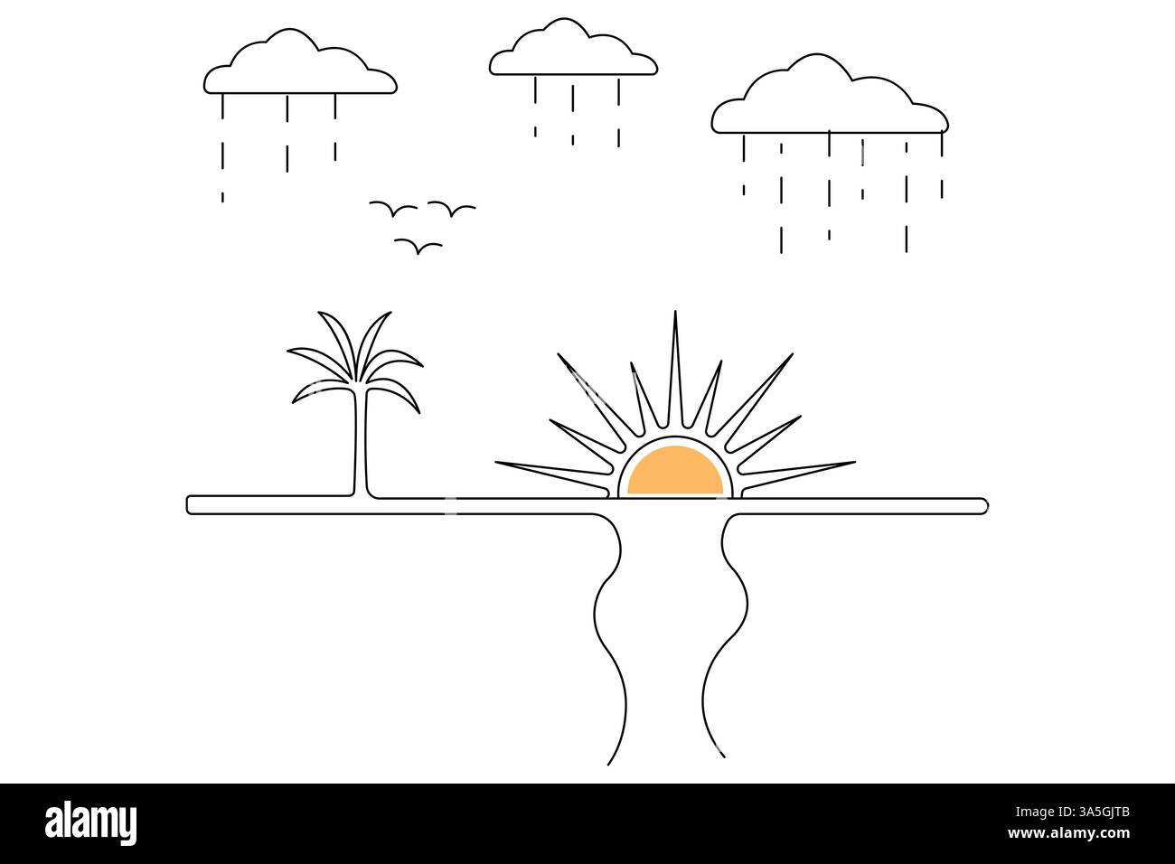 Sunset continuous single line drawing of nature sunset vector art ...