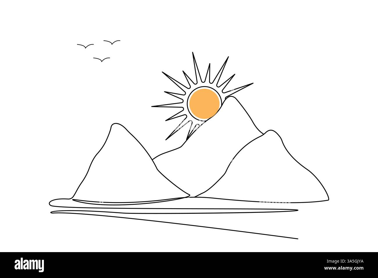 Sunset continuous single line drawing of nature sunset vector art ...