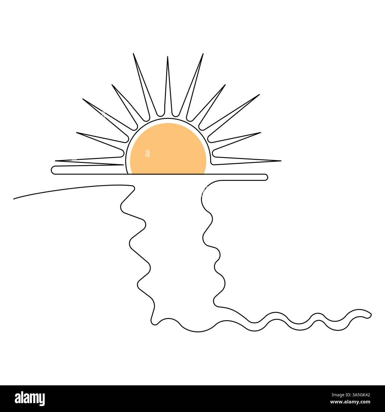 Sunset continuous single line drawing of nature sunset vector art ...