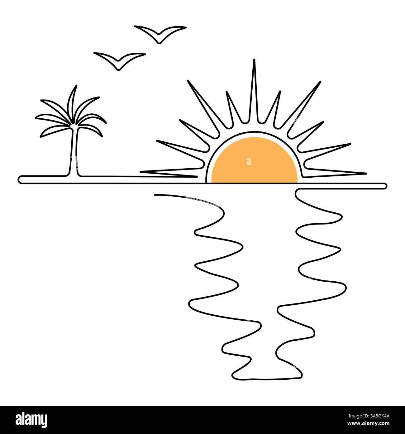 Sunset continuous single line drawing of nature sunset vector art ...
