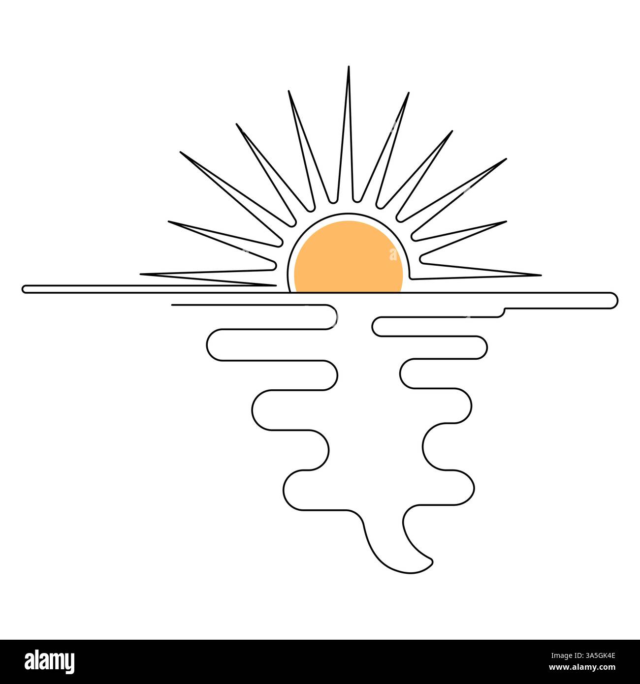Sunset continuous single line drawing of nature sunset vector art ...
