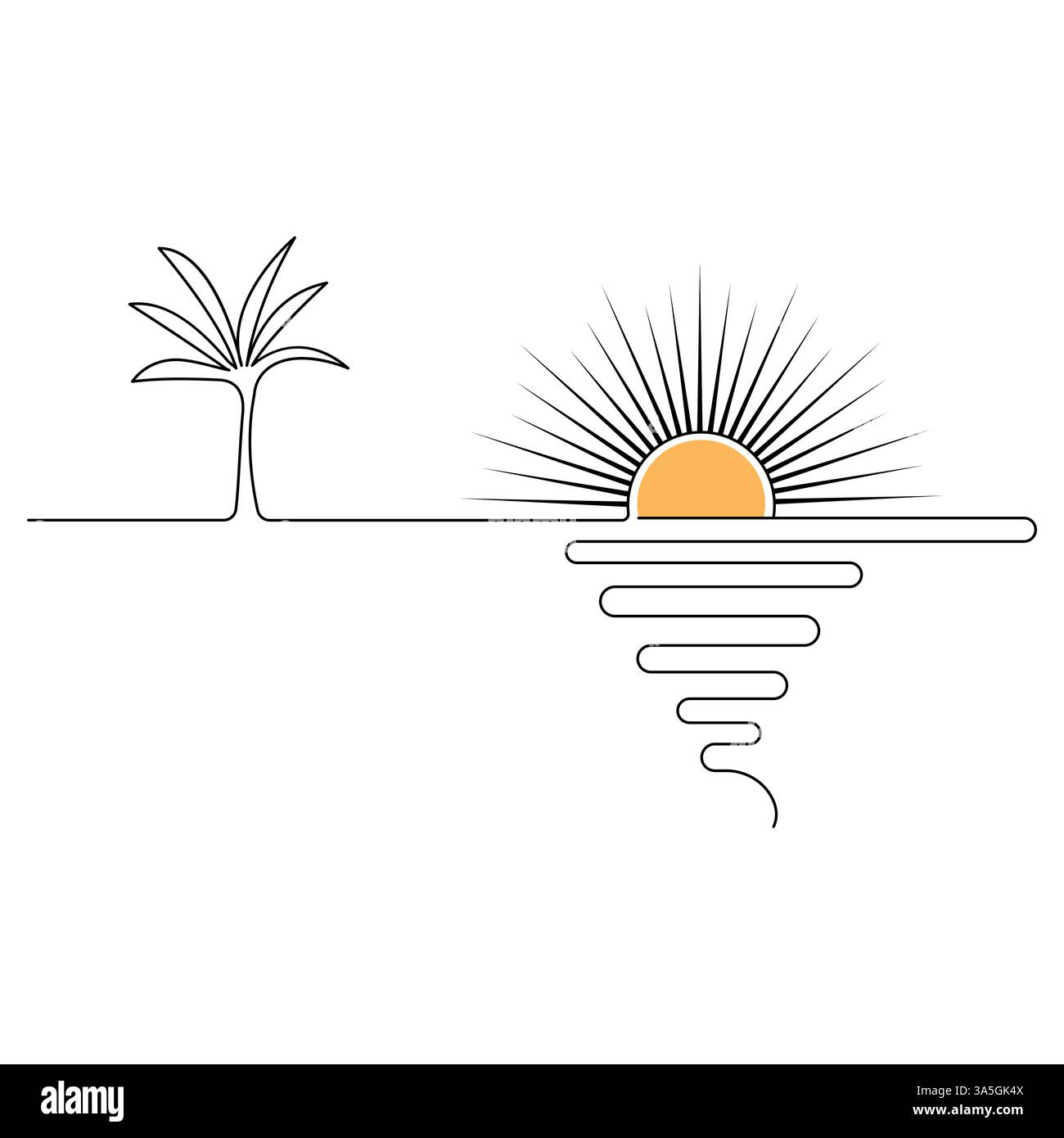 Sunset continuous single line drawing of nature sunset vector art ...