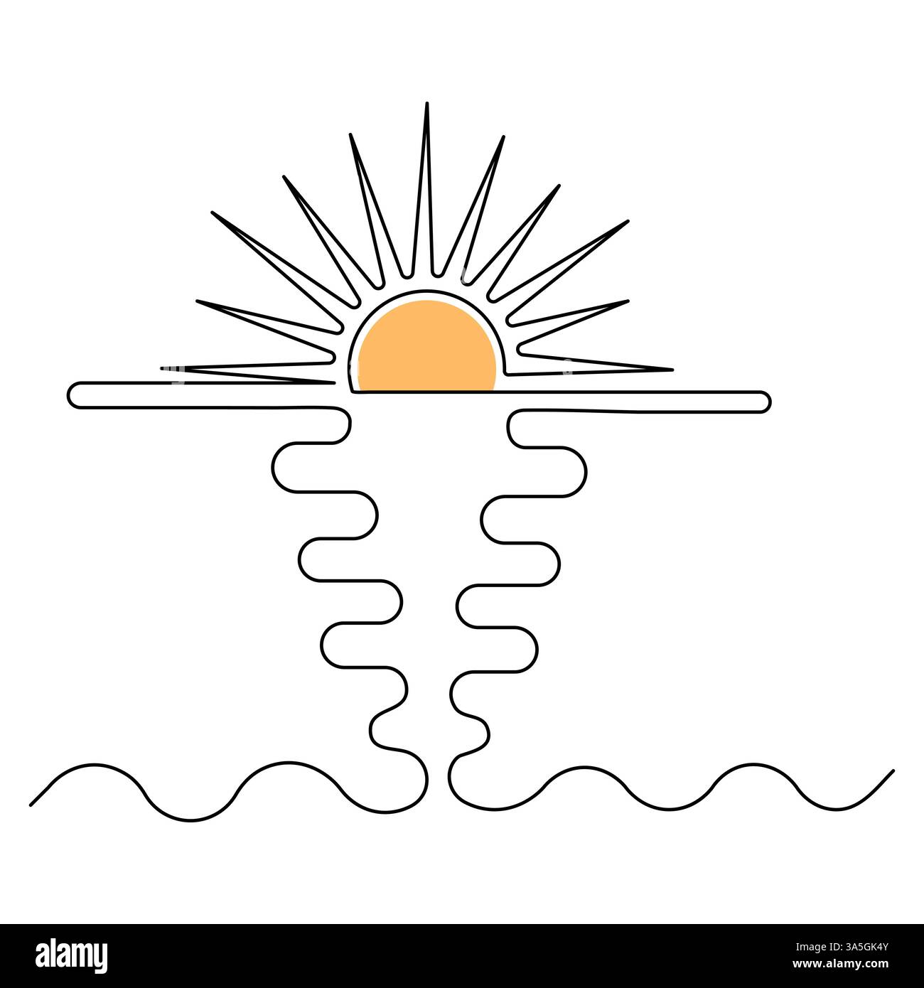 Sunset continuous single line drawing of nature sunset vector art ...
