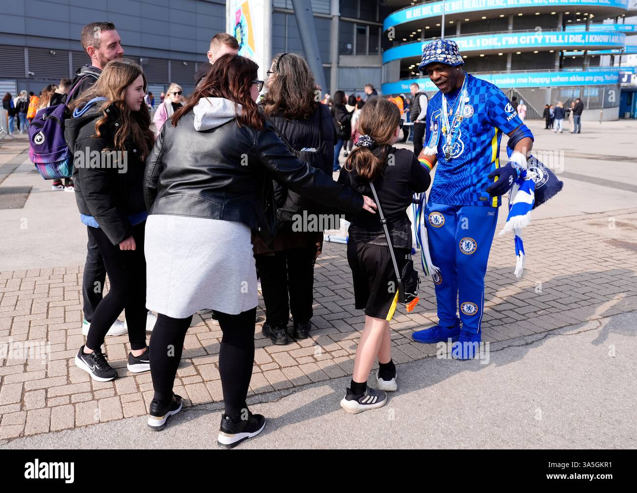 Chelsea fan Basil Goode with other fans ahead of the Barclays Women's ...