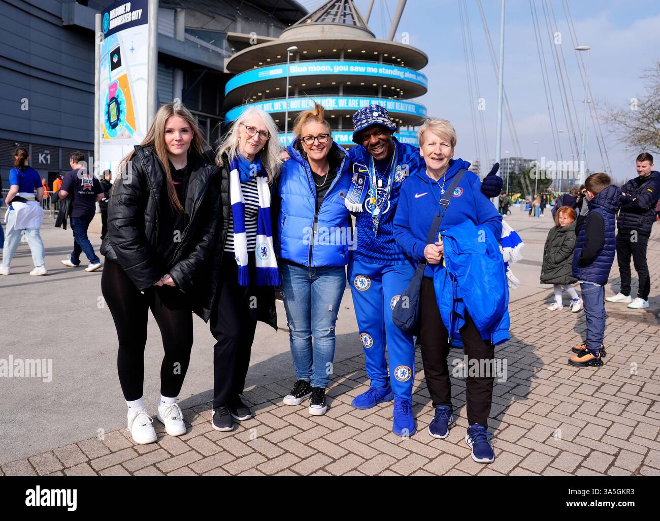 Chelsea fan Basil Goode with other fans ahead of the Barclays Women's ...