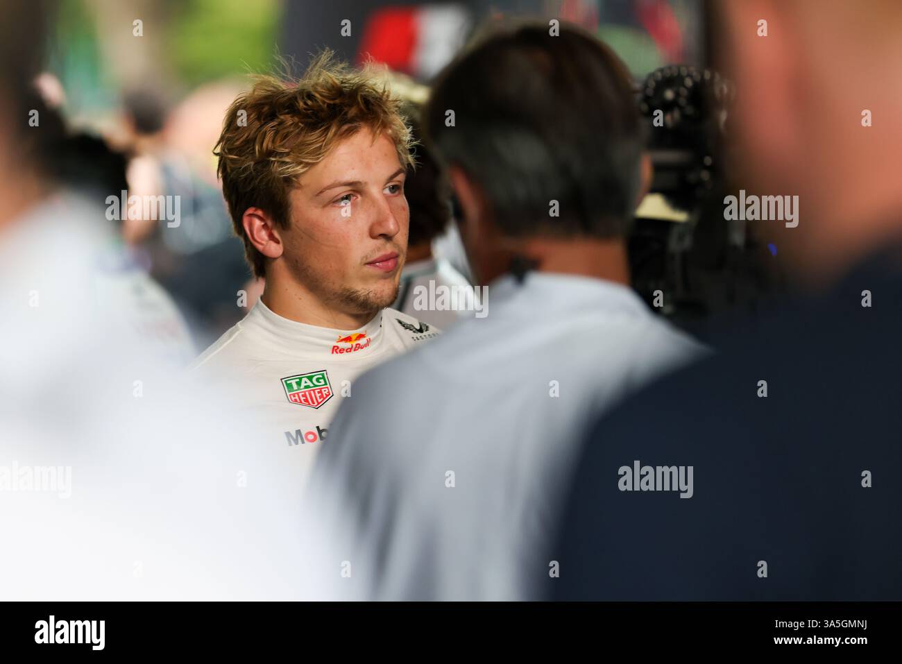 LIAM LAWSON (NZL) of Oracle Red Bull Racing #30 in the media pen during ...