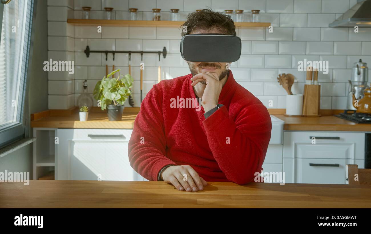 Immersed in an Exciting Virtual Reality Experience, Wearing a High-Tech ...