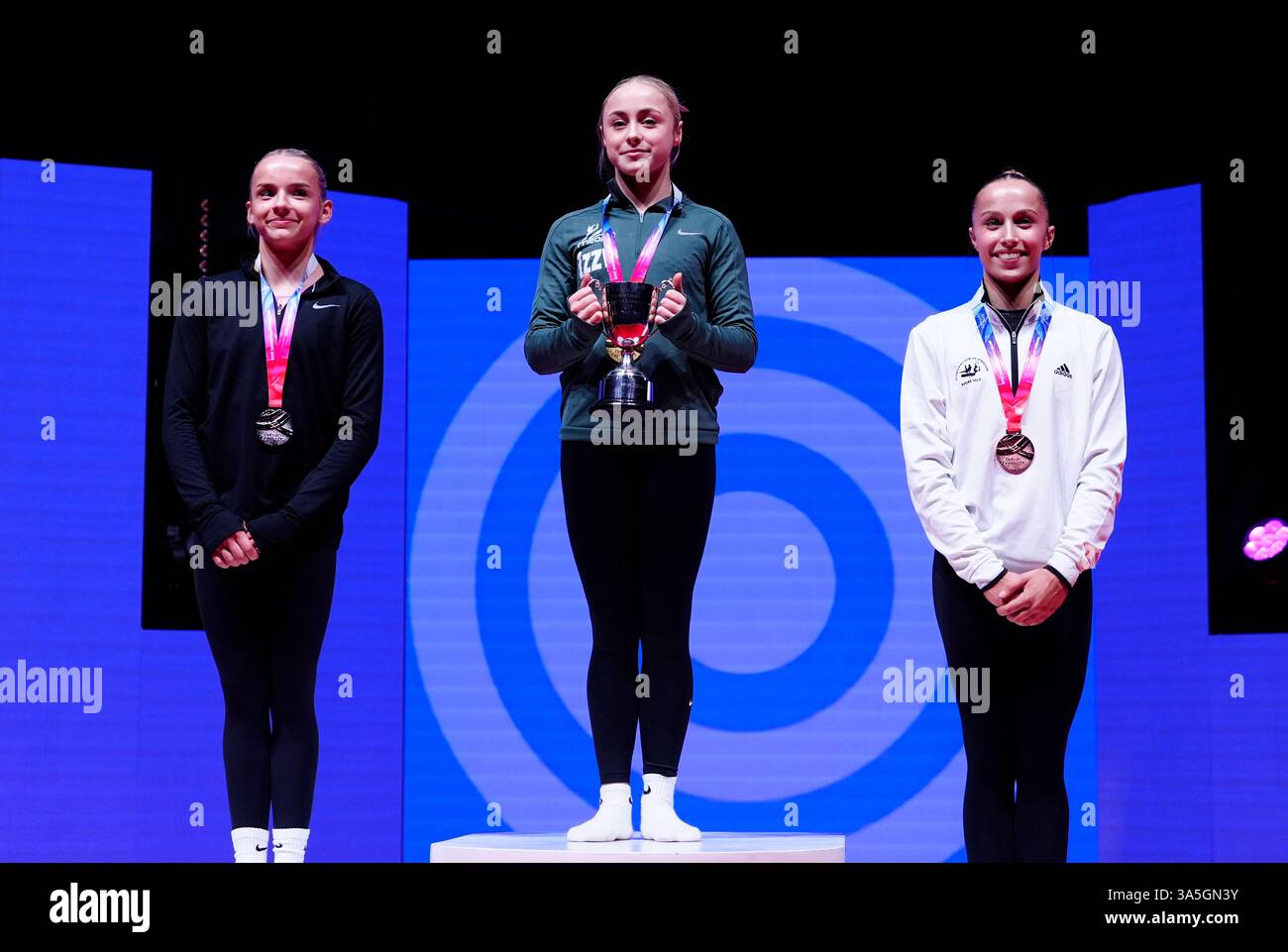 (left to right) Frances Stone with the silver medal, Isabelle Priestley ...