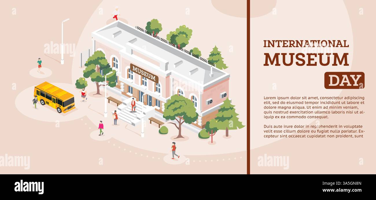 International museum day. Vector illustration. 18 May. Isometric view ...