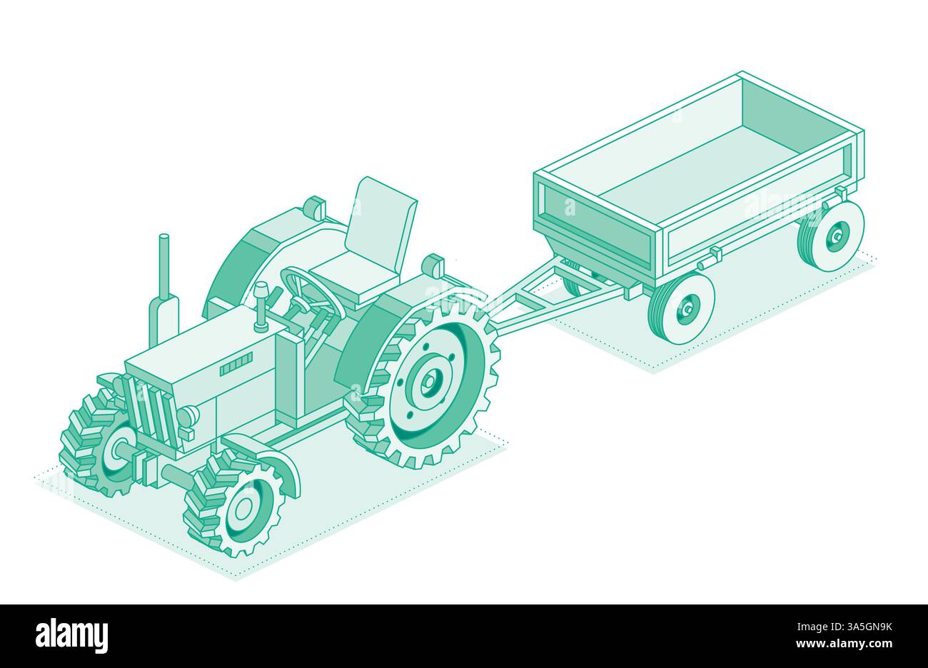 Isometric old tractor without roof with trailer isolated on white ...