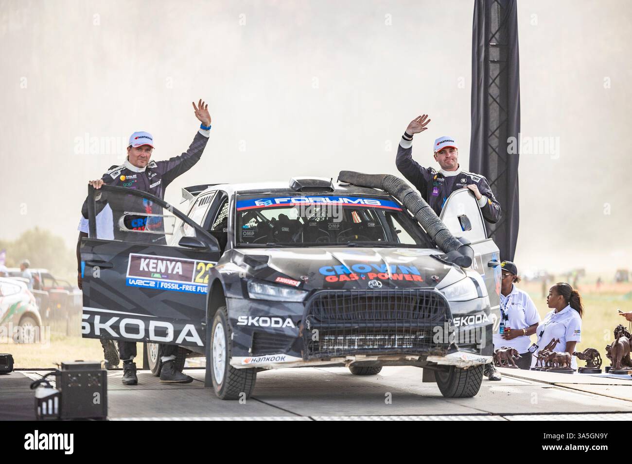 GREENSMITH Gus, Skoda Fabia RS Rally2, portrait, podium, portrait during the 2025 Safari Rally ...