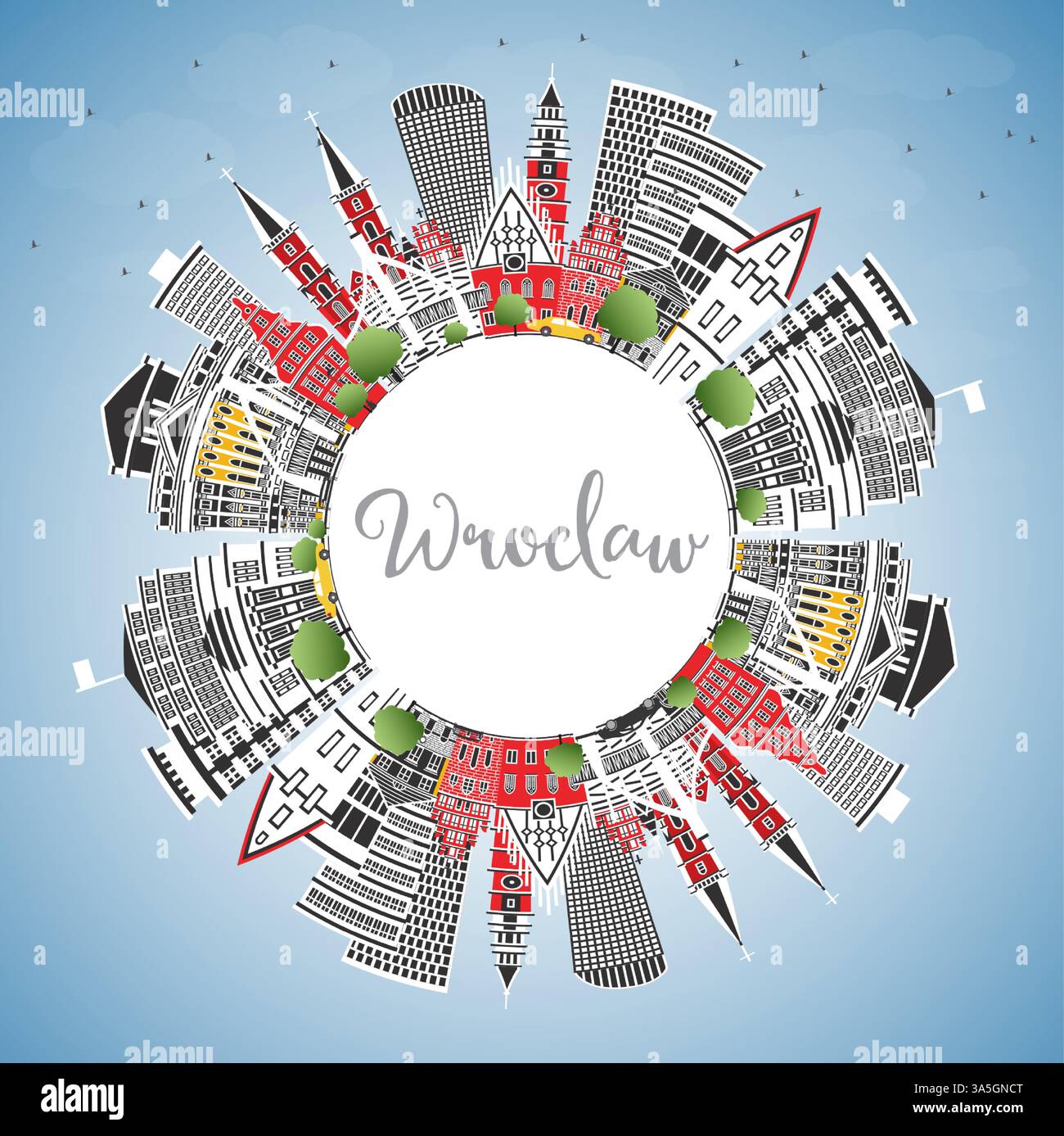 Wroclaw Poland City Skyline with Color Buildings, Blue Sky and copy ...