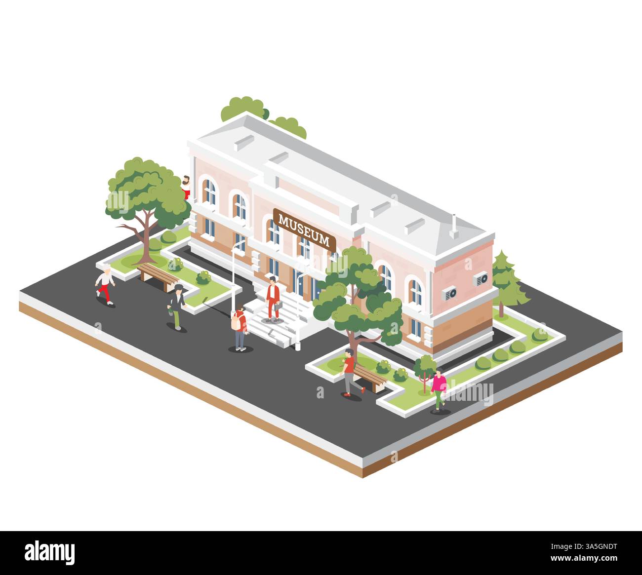 Isometric view of museum building. Vector illustration. Beautiful classical building with ...
