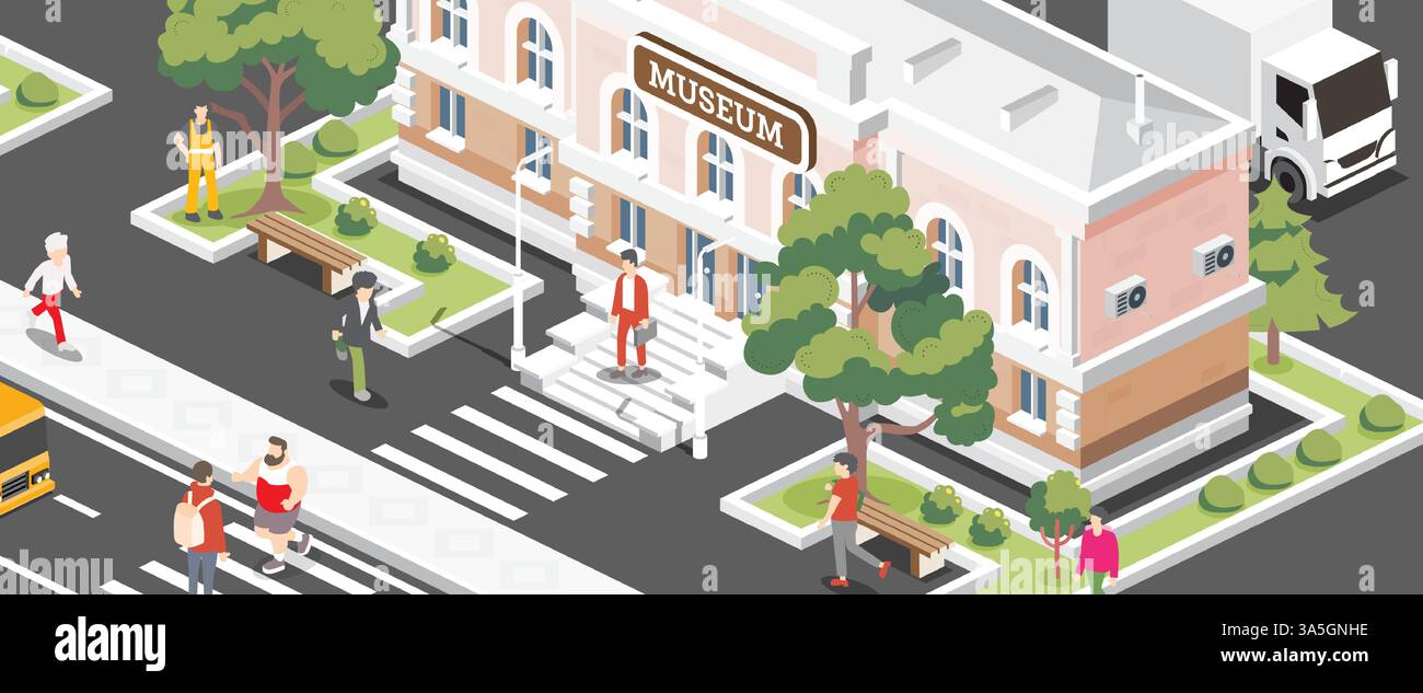 Isometric view of a museum building. Vector illustration of a beautiful ...