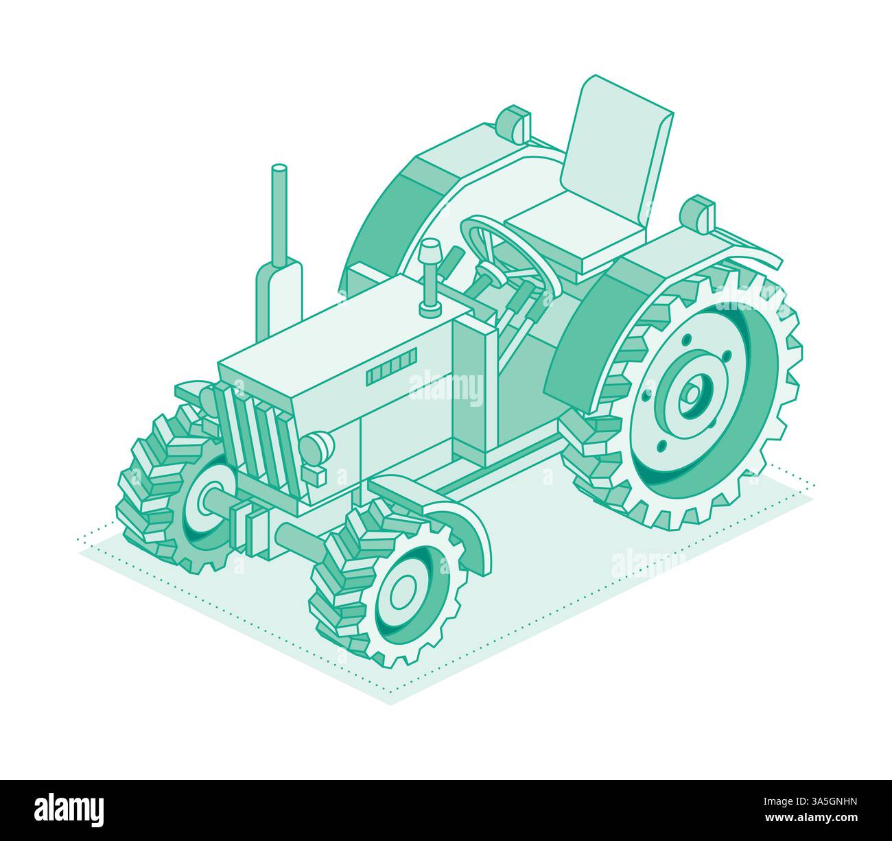 Isometric old tractor without roof isolated on white background. Vector ...