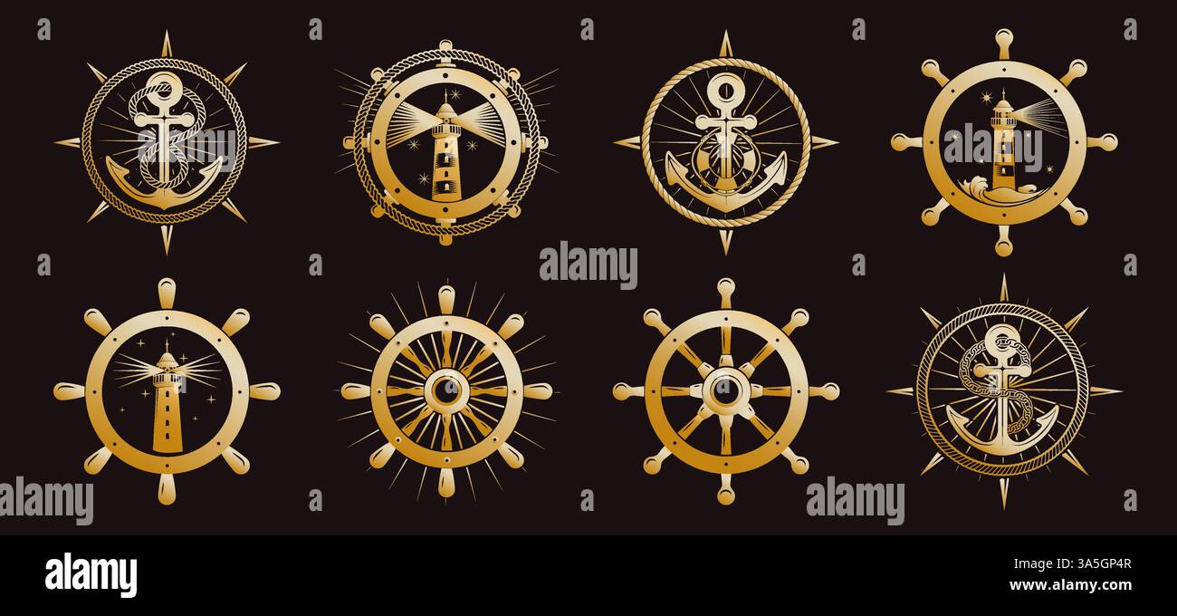 Retro nautical emblem set Stock Vector Image & Art - Alamy