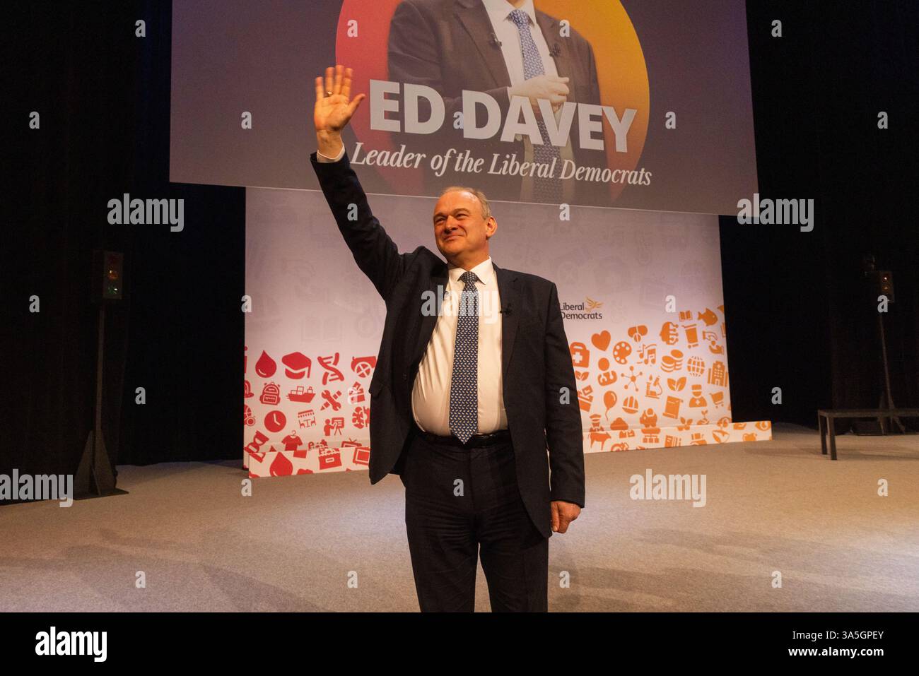 Harrogate, UK. 23 MAR, 2025. Ed Davey, leader of the Liberal Democrats ...