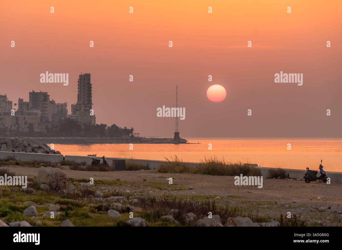 A picturesque sunset view of Beirut Corniche, Lebanon, featuring a ...