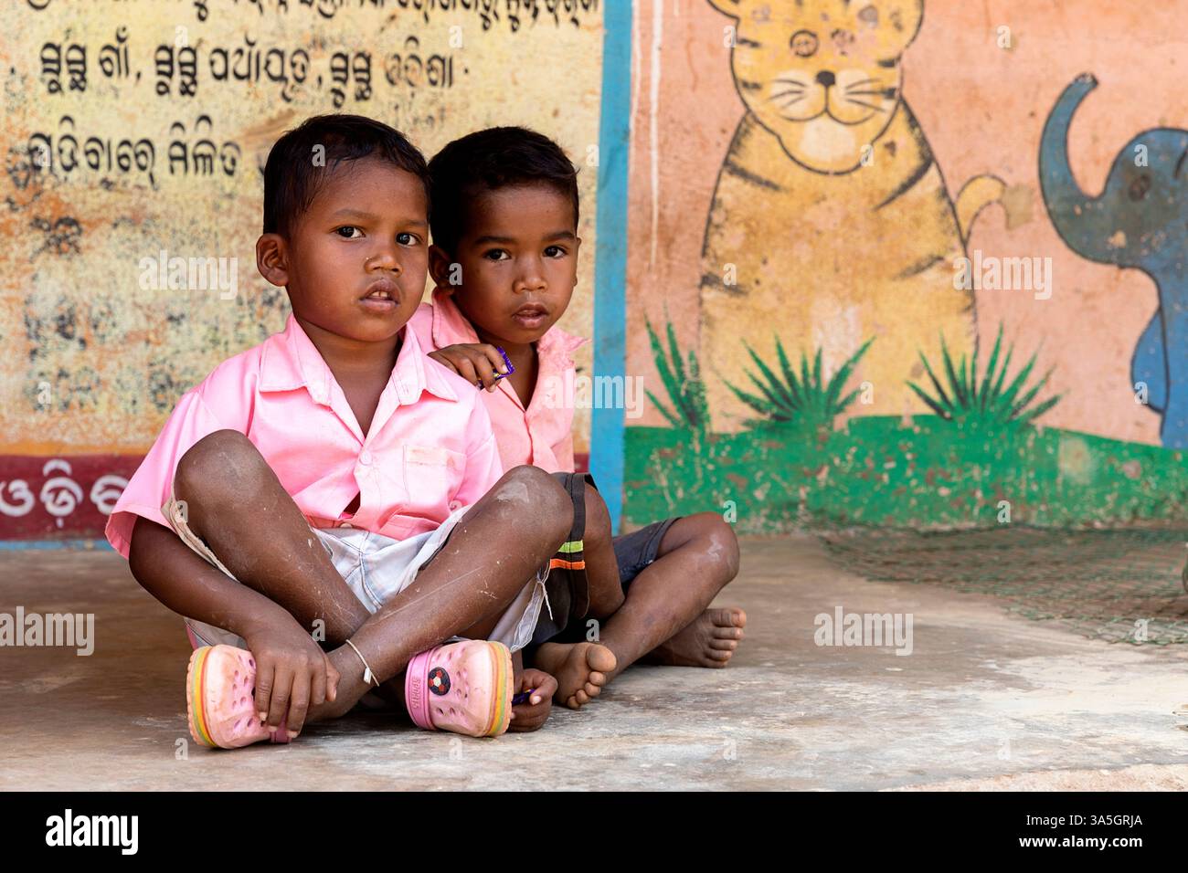 Kids at the local primary school remote countryside in Orissa India ...