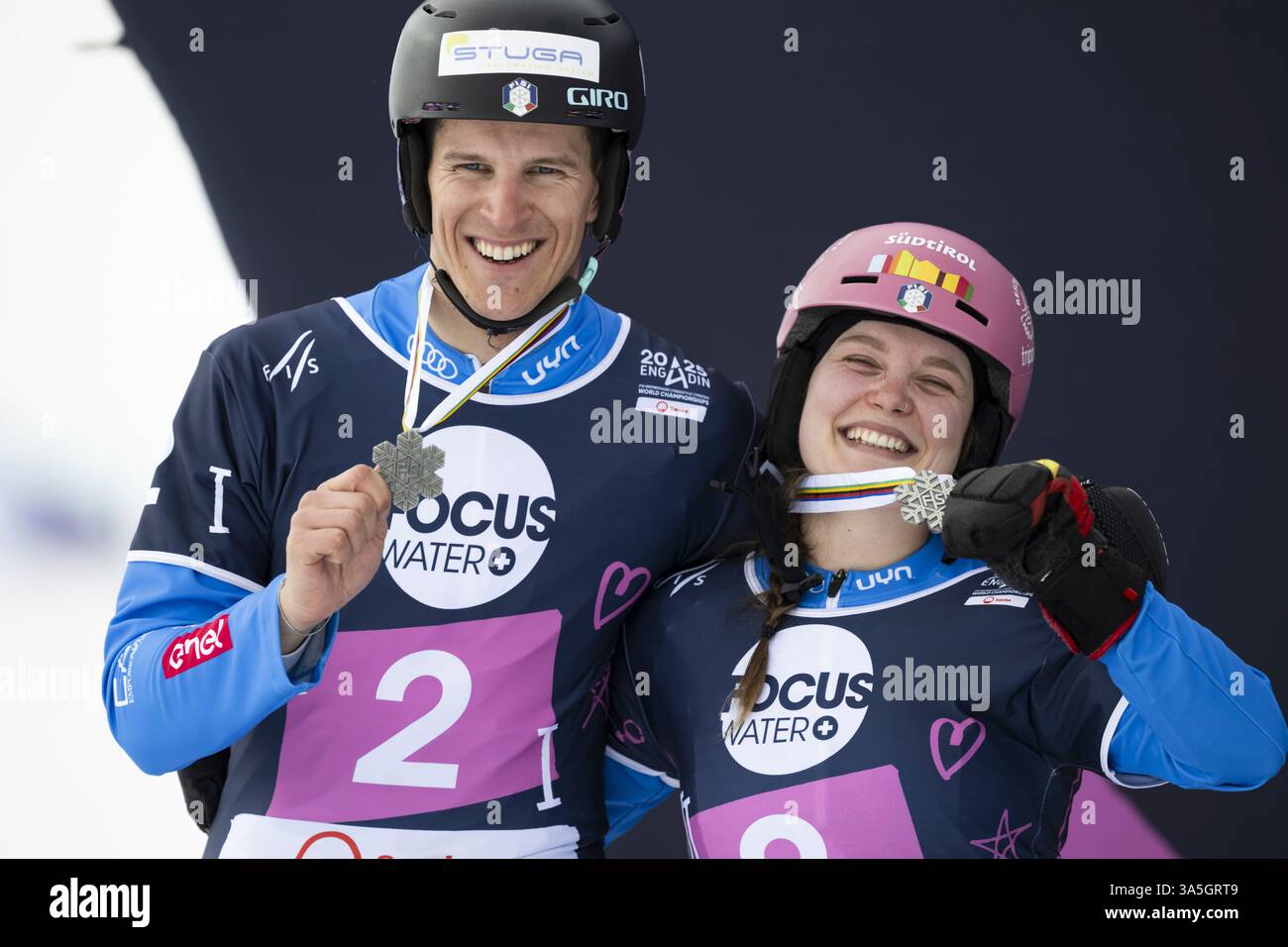 Silver medalists Jasmin Coratti of Italy and Gabriel Messner of Italy ...