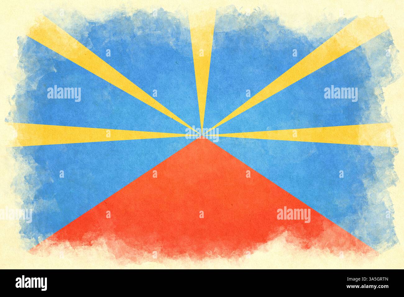 Vintage flag of Reunion with a faded paper frame Stock Photo - Alamy