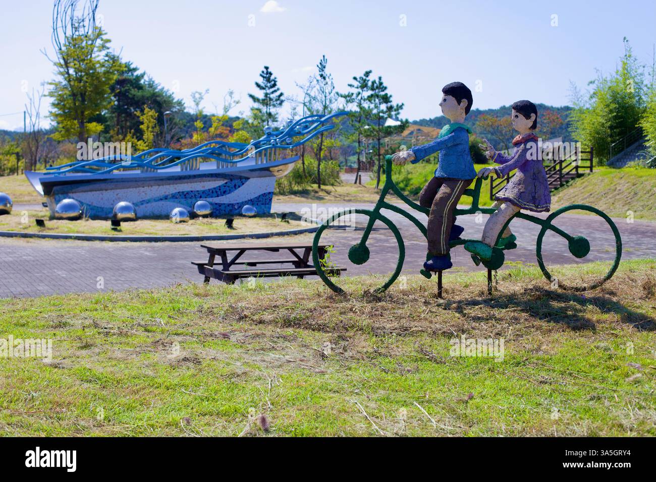 Naju City, South Korea - September 24, 2020: A bicycle-themed sculpture ...