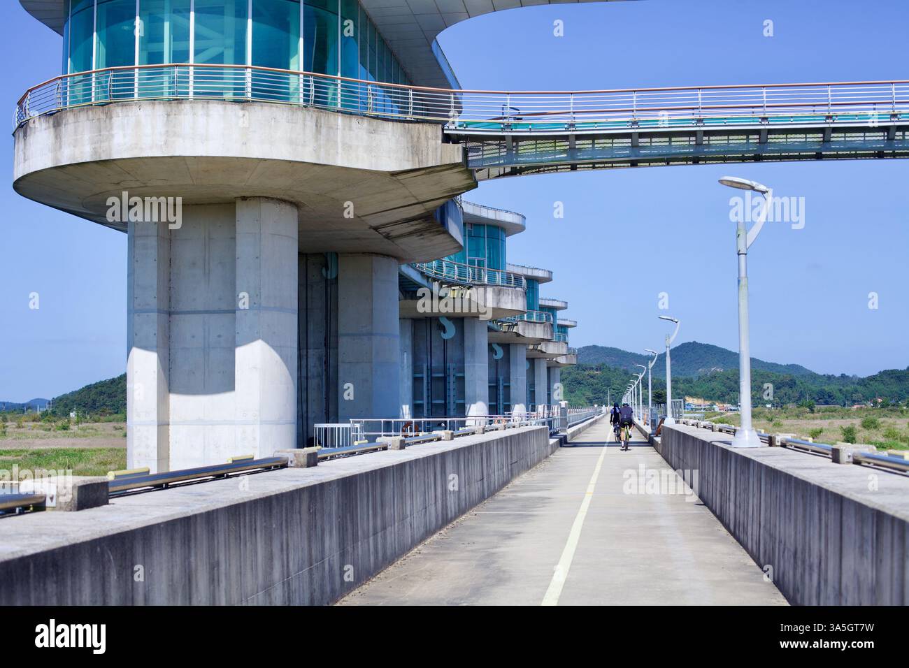 Naju City, South Korea - September 24, 2020: A cyclist rides across the ...