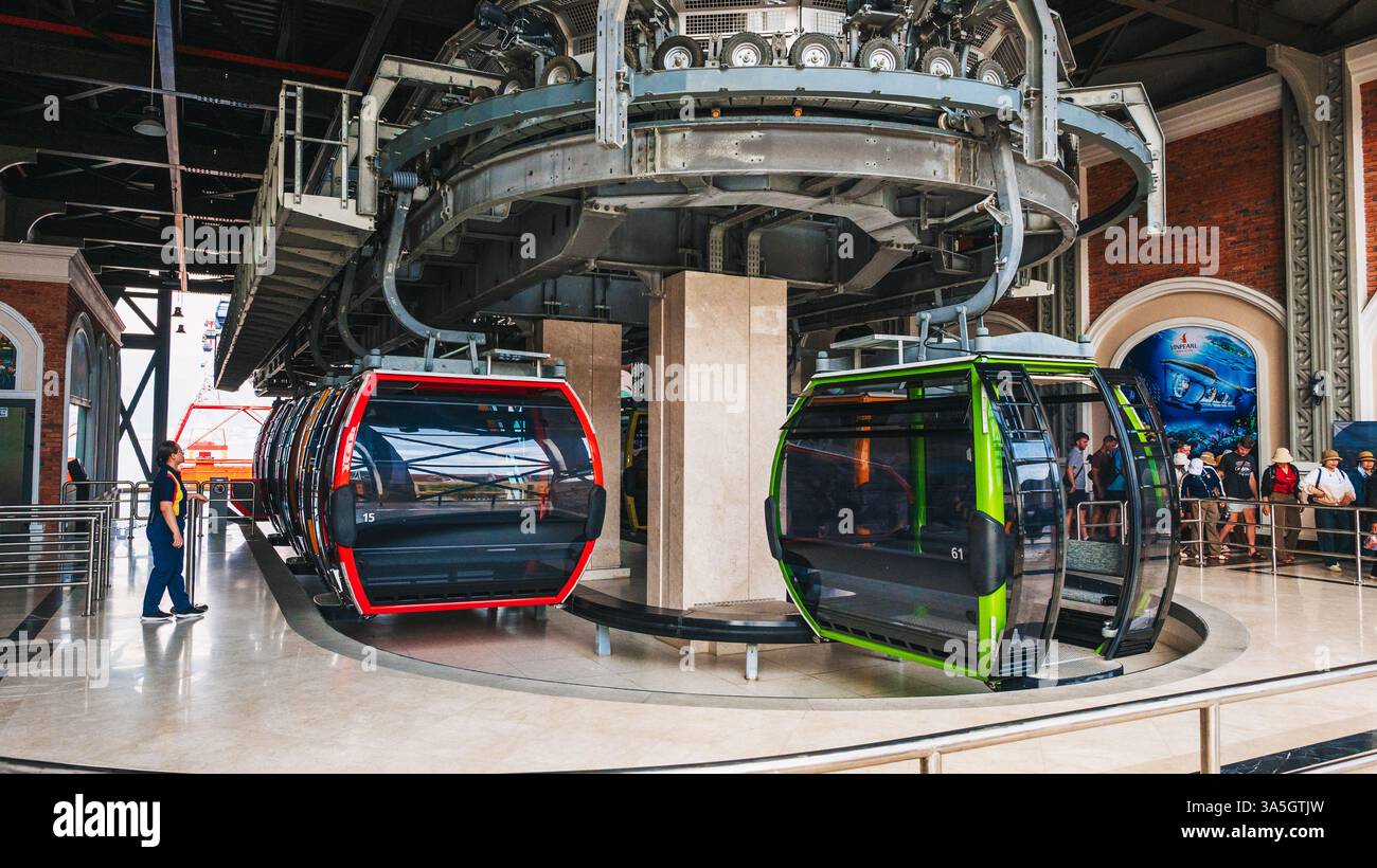 Cable car station for ropeway on tourist island Vinpearl at the ...