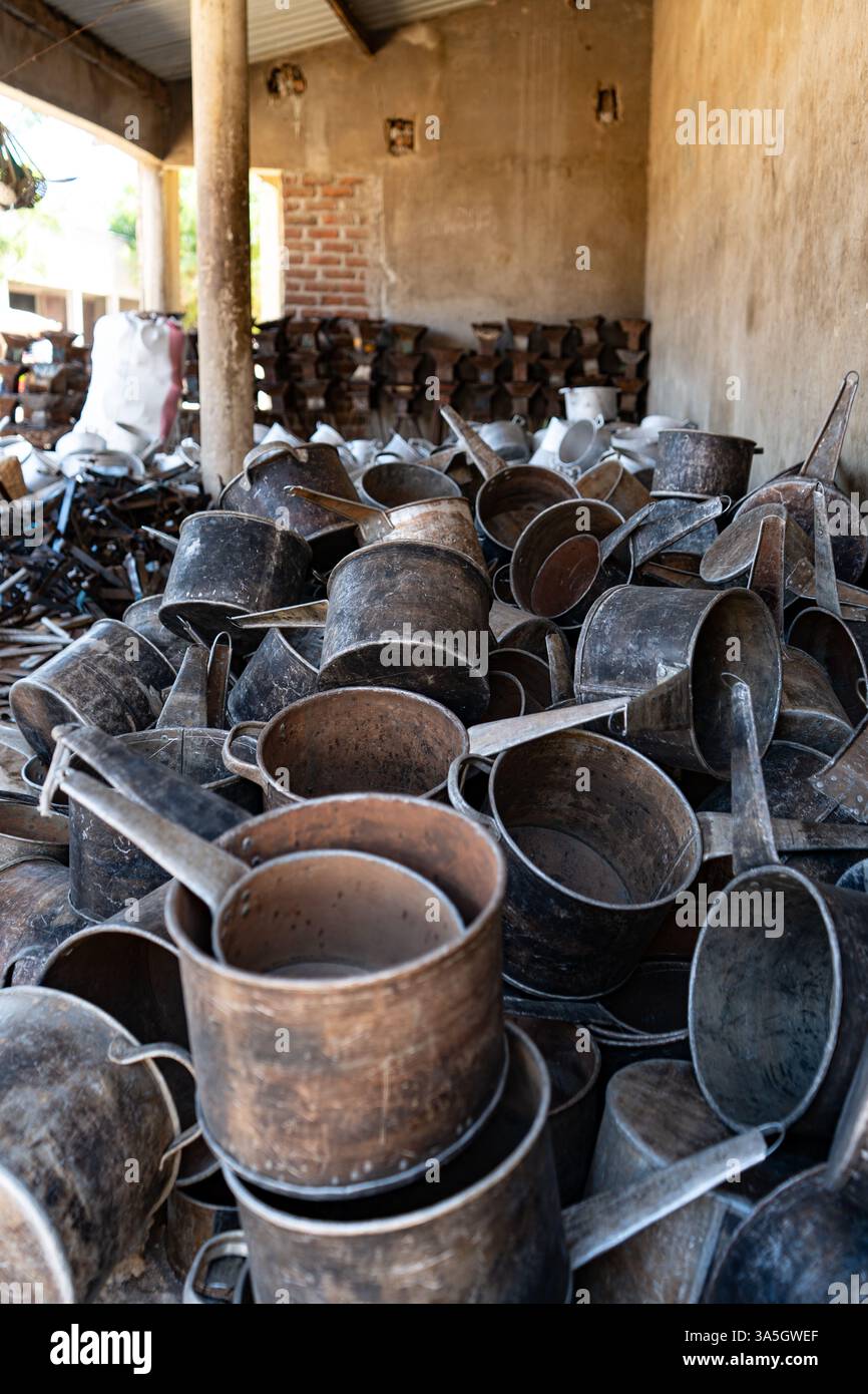 Old Metal Pots Stacked in a Workshop – Tete, Mozambique Stock Photo - Alamy