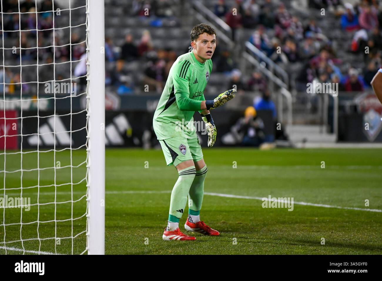 March 22, 2025: Colorado goalkeeper Adam Beaudry (31) gets ready for a ...