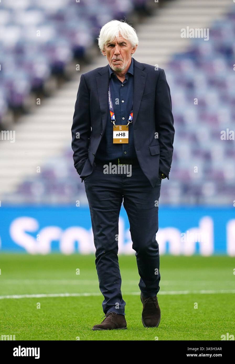 Greece head coach Ivan Jovanovic inspects the pitch before the UEFA ...